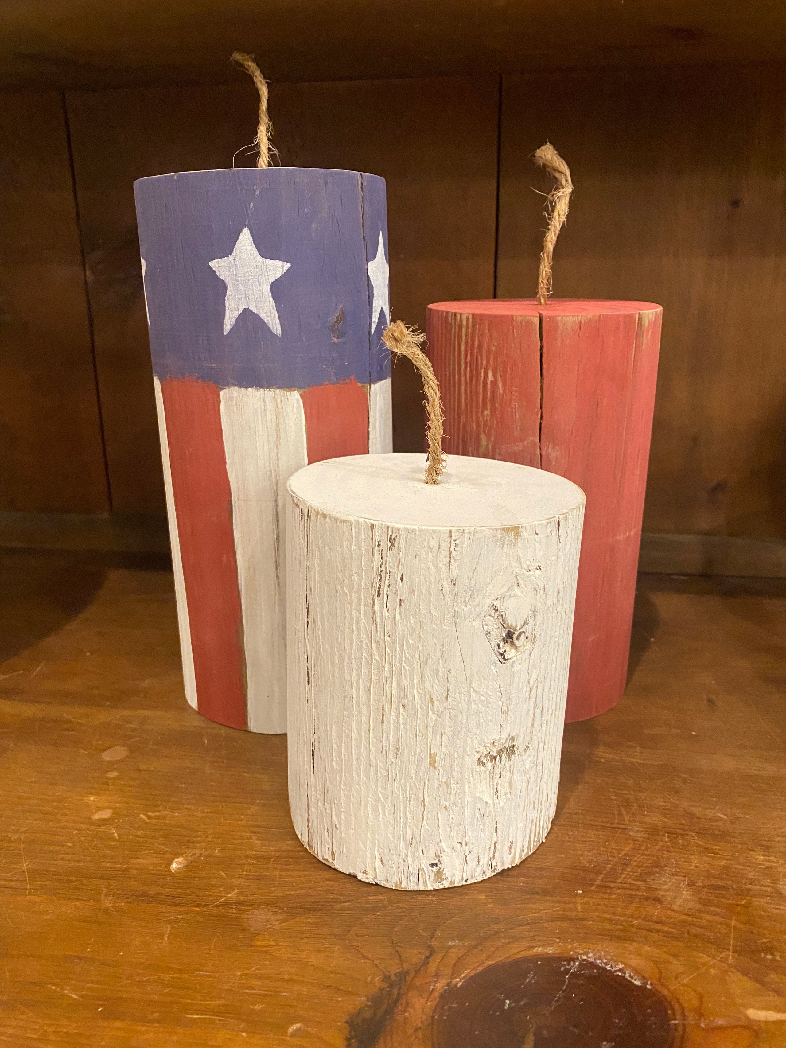 Round Wooden Firecracker 3 PC Set | The Rustic Farmhouse